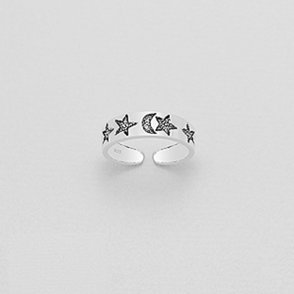 Jewelry | Sterling Silver Stars Moon Toe Ring | Poshmark
